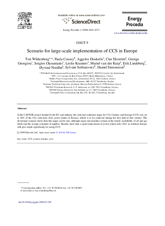 (PDF) Scenario for large-scale implementation of CCS in Europe