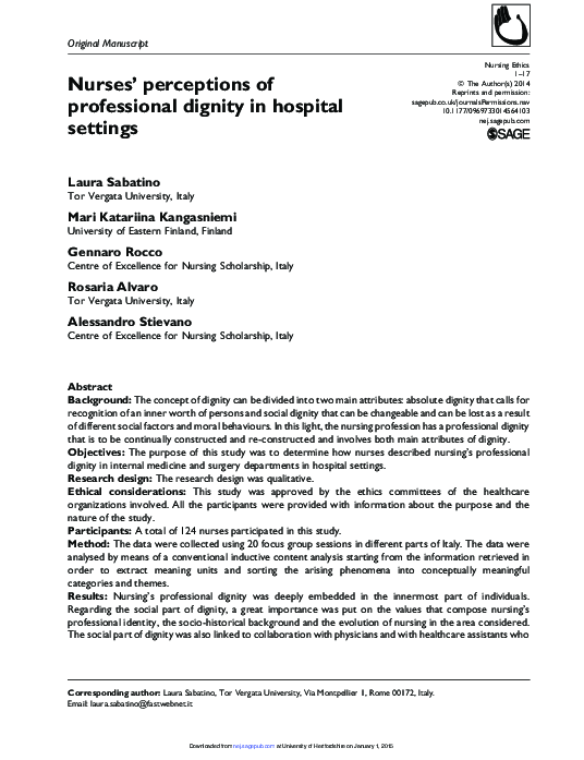 (PDF) Nurses’ perceptions of professional dignity in hospital settings