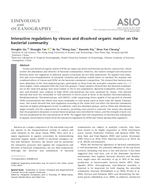 (PDF) Interactive regulations by viruses and dissolved organic matter on the bacterial community