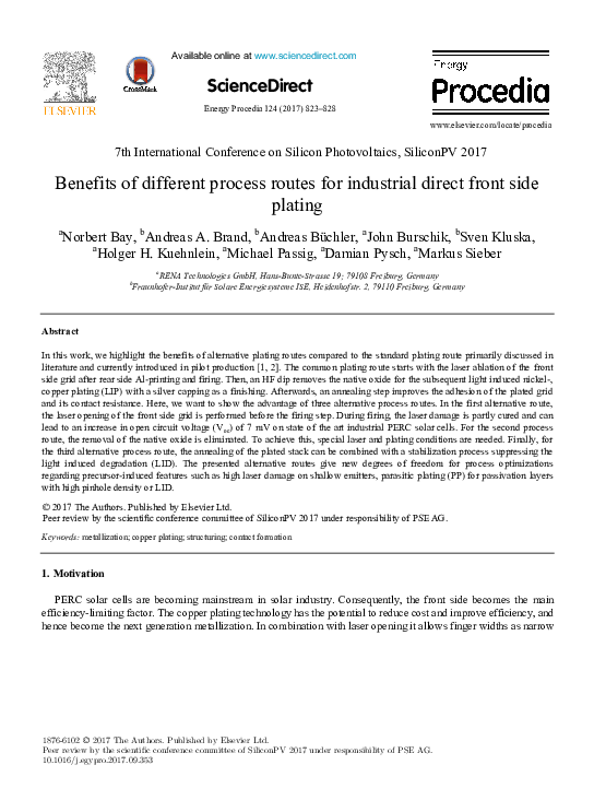 (PDF) Benefits of different process routes for industrial direct front ...