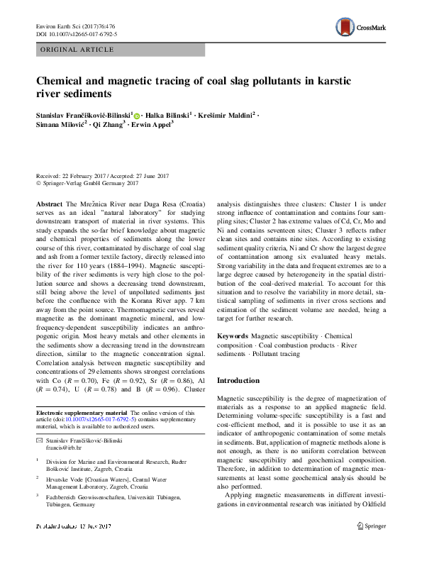 (PDF) Chemical and magnetic tracing of coal slag pollutants in karstic ...