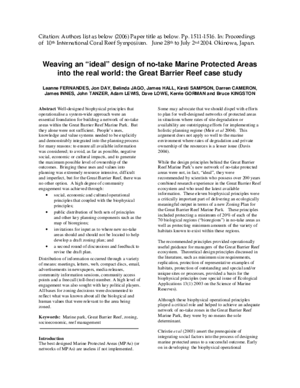 (PDF) Weaving an “ideal” design of no-take Marine Protected Areas into ...