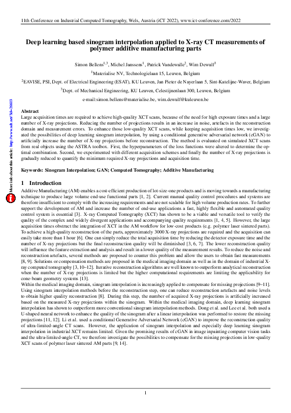 Pdf Deep Learning Based Sinogram Interpolation Applied To X Ray Ct 