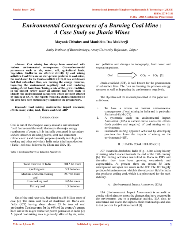 (PDF) Environmental Consequences of a Burning Coal Mine : A Case Study on Jharia Mines
