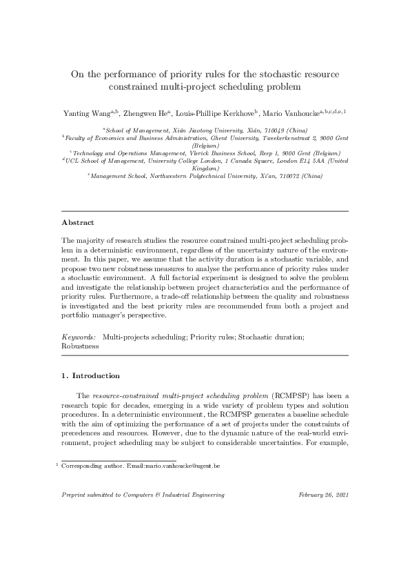 (PDF) On the performance of priority rules for the stochastic resource constrained multi-project ...