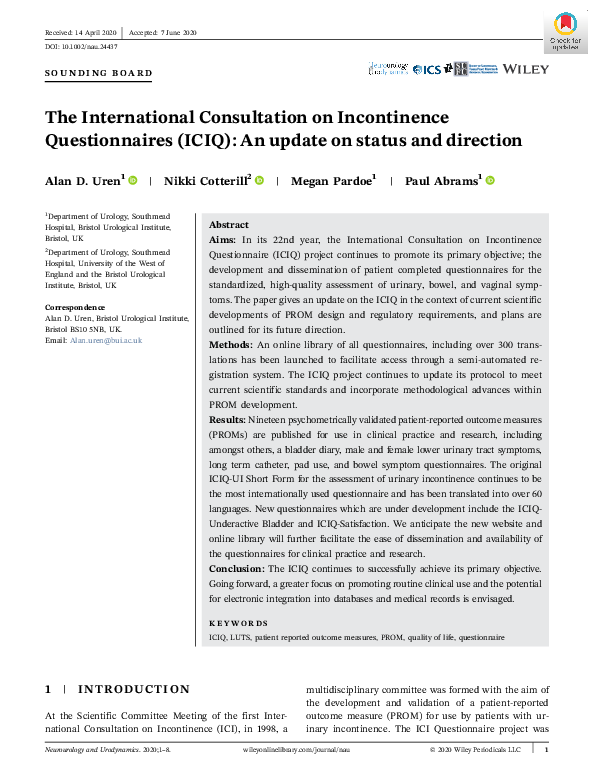 (PDF) The International Consultation on Incontinence Questionnaires ...