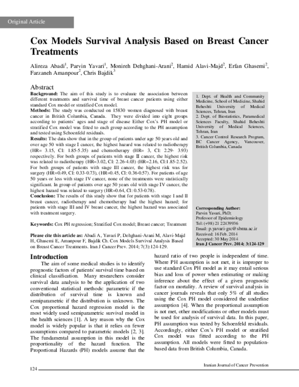 (PDF) Cox models survival analysis based on breast cancer treatments
