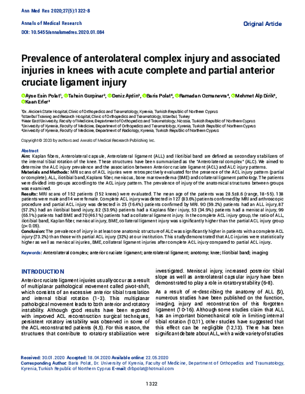 (PDF) Prevalence of anterolateral complex injury and associated ...
