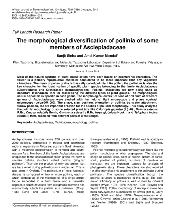 (PDF) The morphological diversification of pollinia of some members of ...