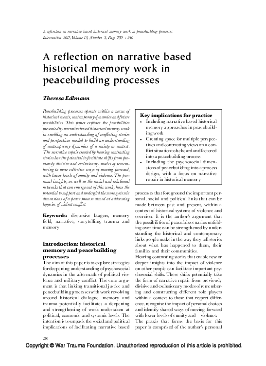 Pdf A Reflection On Narrative Based Historical Memory Work In