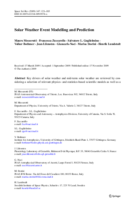 (PDF) Solar Weather Event Modelling and Prediction