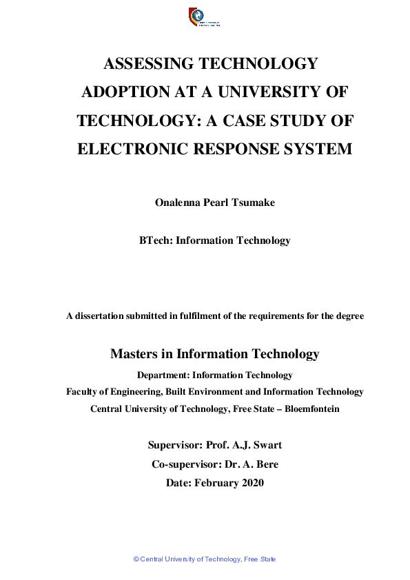 (PDF) Assessing Technology Adoption At A University Of Technology: A ...