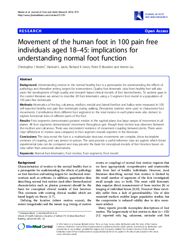 (PDF) Movement of the human foot in 100 pain free individuals aged 18 ...