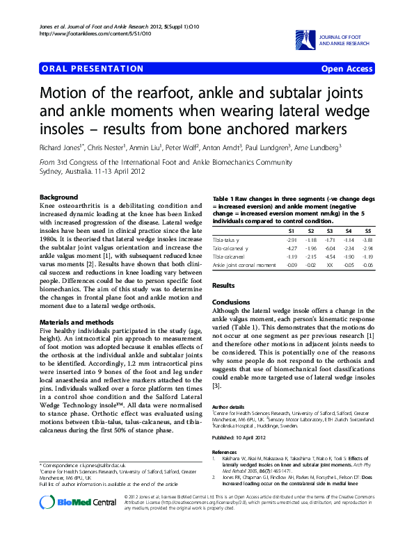 (PDF) Motion of the rearfoot, ankle and subtalar joints and ankle ...