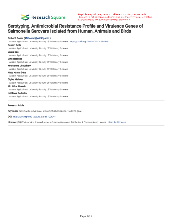 (PDF) Serotyping, Antimicrobial Resistance Profile and Virulence Genes ...