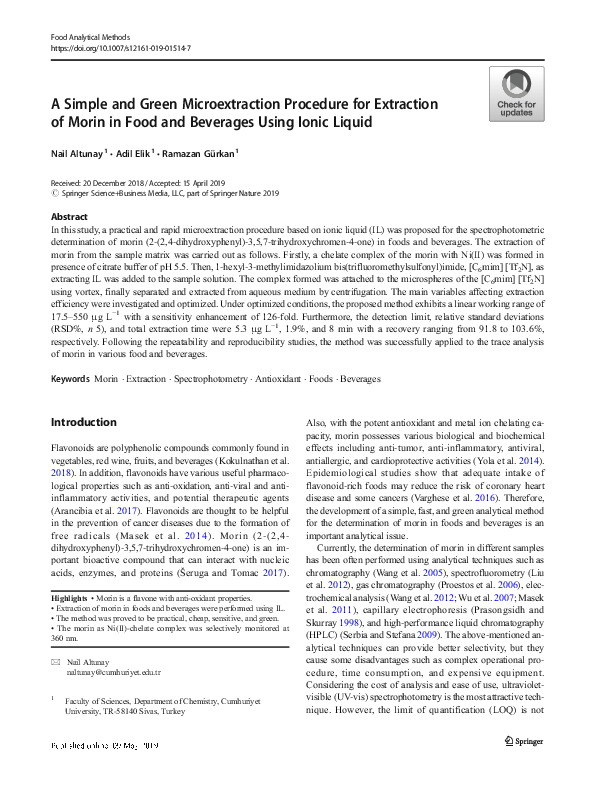 (PDF) A Simple and Green Microextraction Procedure for Extraction of Morin in Food and Beverages ...