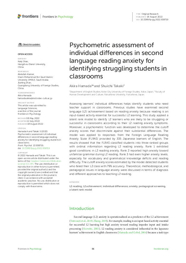 (PDF) Psychometric assessment of individual differences in second ...