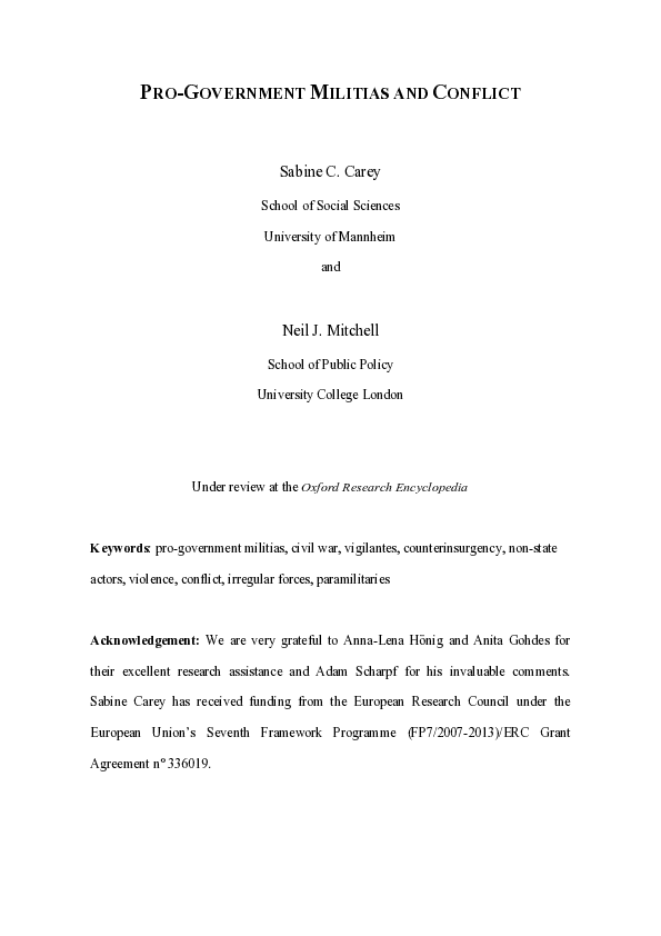 (PDF) Pro-Government Militias and Conflict