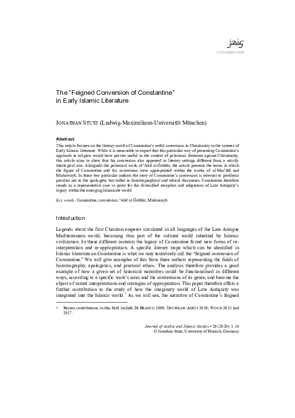 (PDF) The “Feigned Conversion of Constantine” in Early Islamic Literature