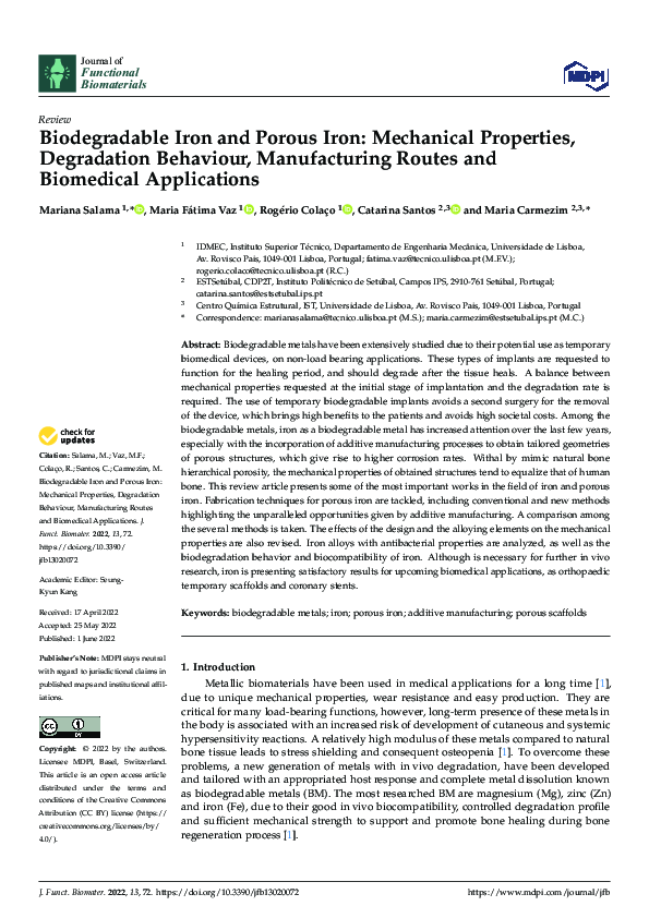 (PDF) Biodegradable Iron and Porous Iron: Mechanical Properties, Degradation Behaviour ...