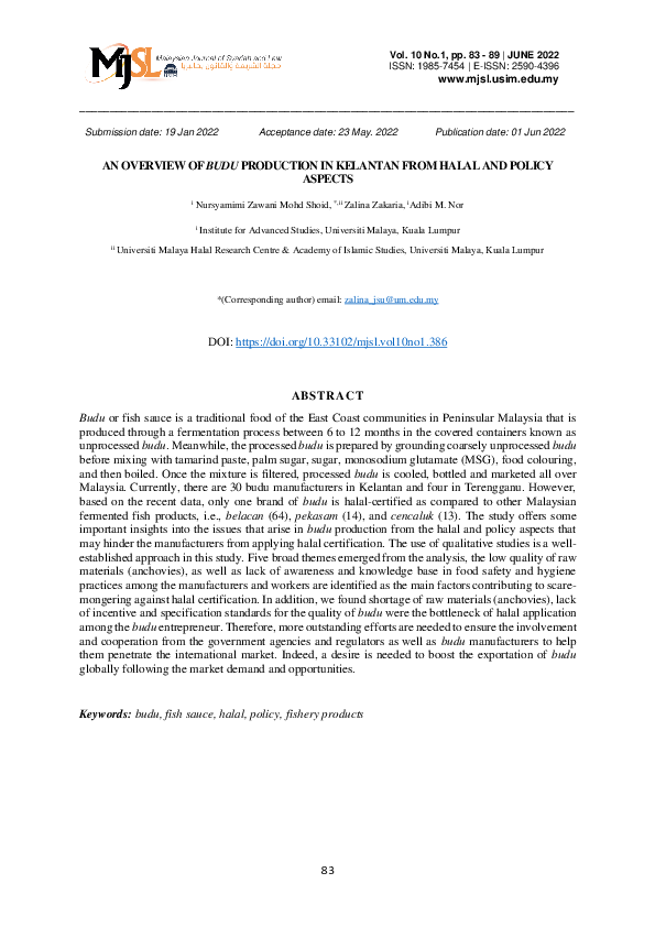 (PDF) AN OVERVIEW OF BUDU PRODUCTION IN KELANTAN FROM HALAL AND POLICY ...