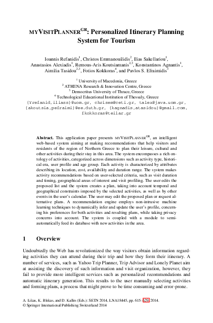 (PDF) myVisitPlanner GR: Personalized Itinerary Planning System for Tourism