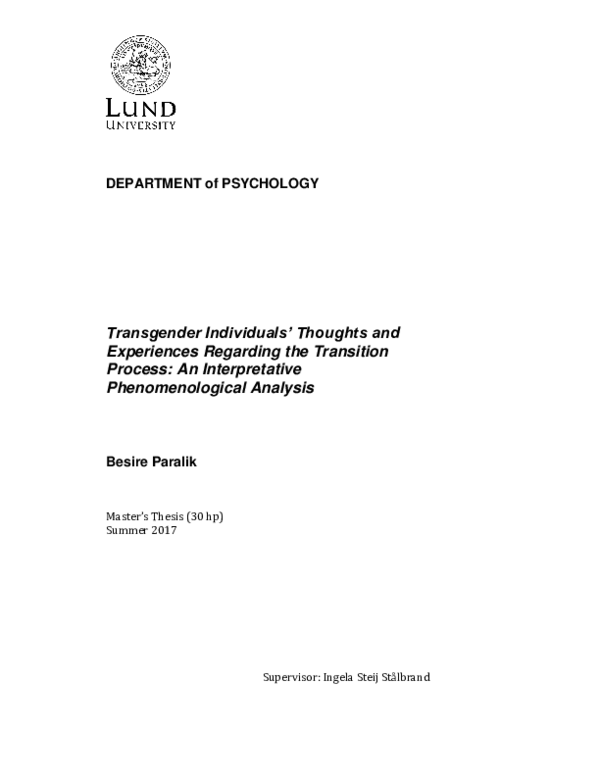 (PDF) Transgender Individuals’ Thoughts and Experiences Regarding the ...