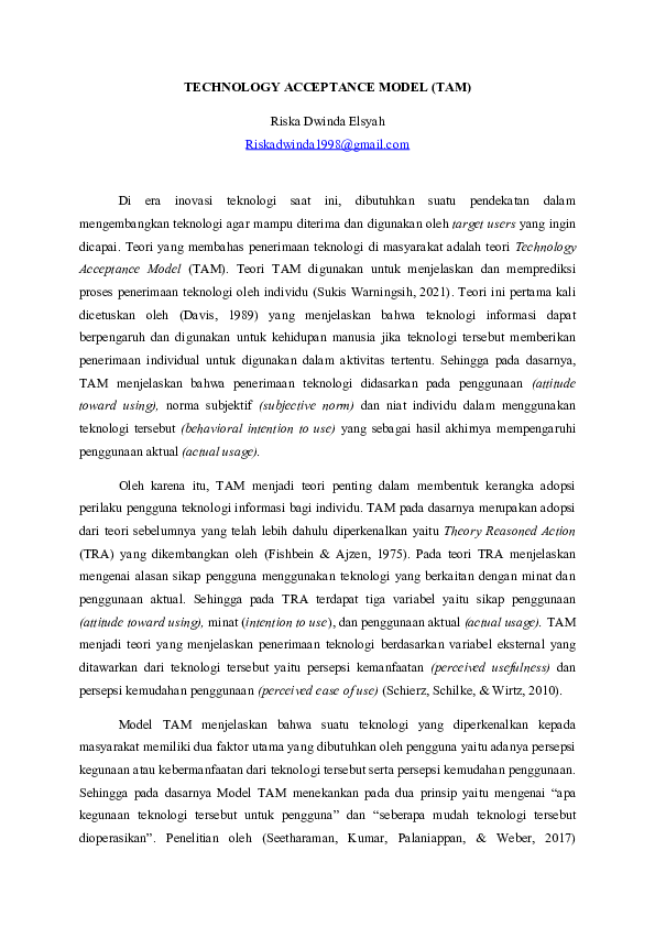 (DOC) TECHNOLOGY ACCEPTANCE MODEL (TAM)