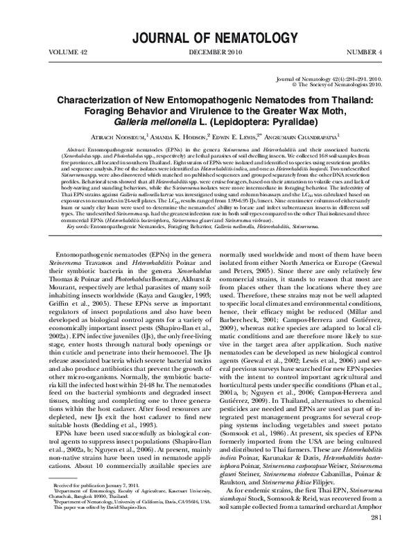 (PDF) Characterization of new entomopathogenic nematodes from Thailand : Foraging behaviors and ...