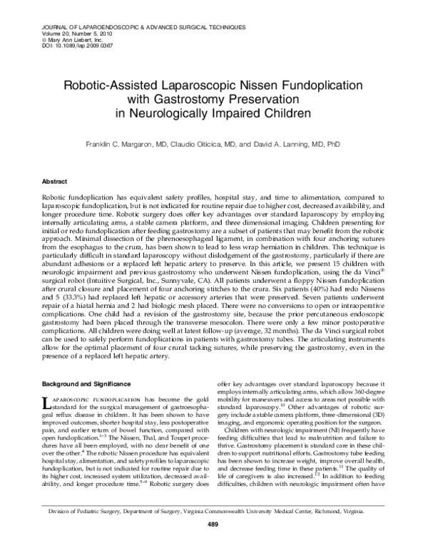 (PDF) Robotic-Assisted Laparoscopic Nissen Fundoplication with ...