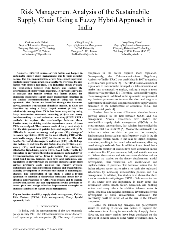 Pdf Risk Management Analysis Of The Sustainable Supply Chain Using A Fuzzy Hybrid Approach In