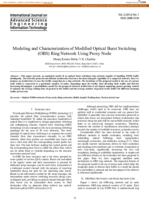 (PDF) Modeling and Characterization of Modified Optical Burst Switching (OBS) Ring Network Using ...