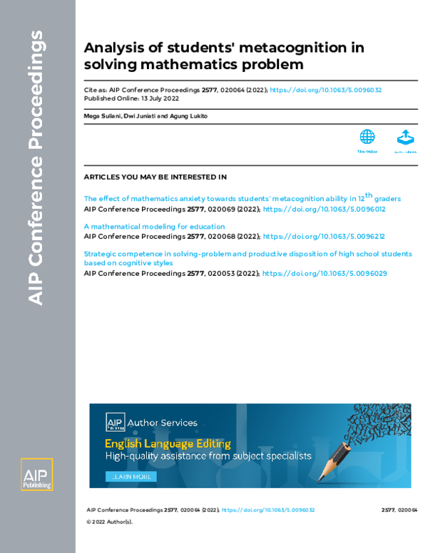 (PDF) Analysis of students' metacognition in solving mathematics problem