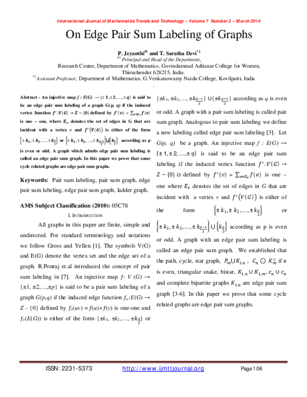 (PDF) On Edge Pair Sum Labeling of Graphs