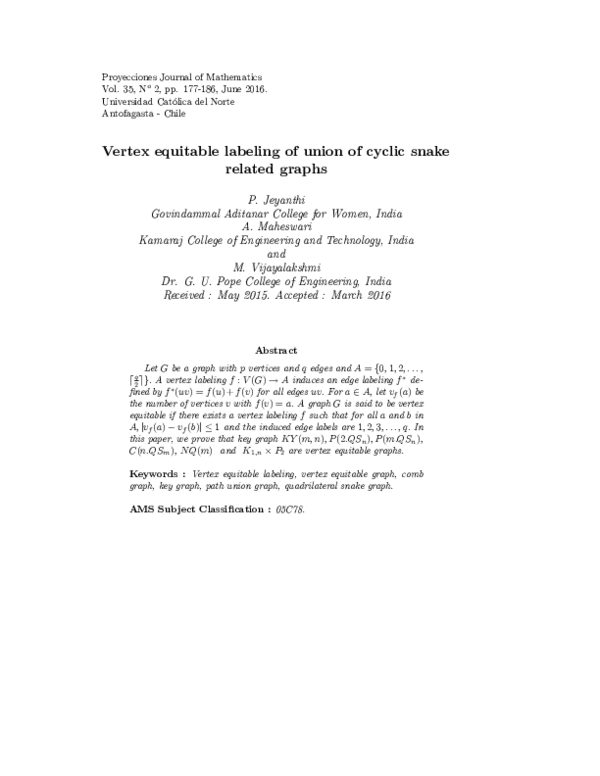(PDF) Vertex equitable labeling of union of cyclic snake related graphs