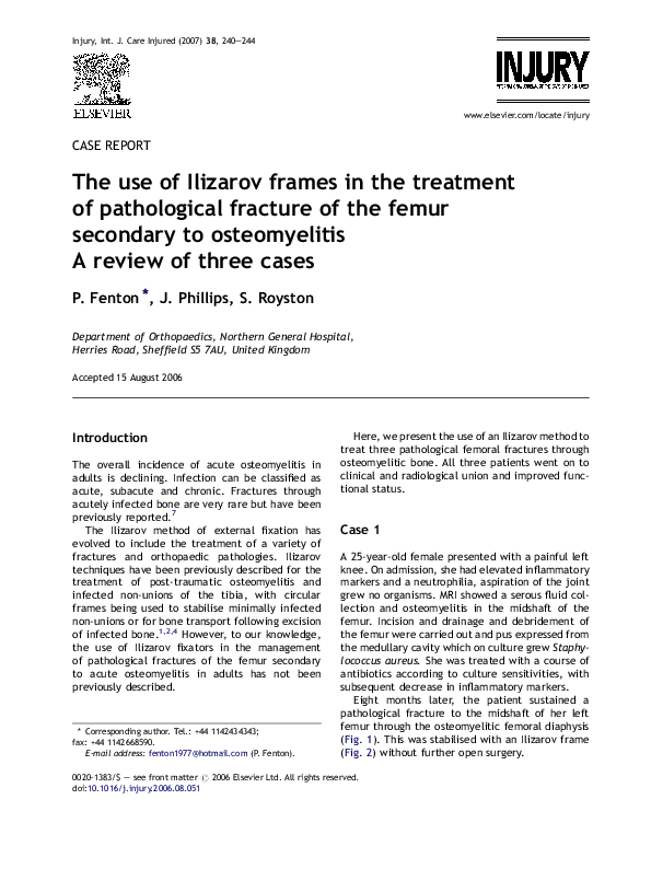 (PDF) The use of Ilizarov frames in the treatment of pathological ...