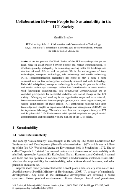 (PDF) Collaboration Between People for Sustainability in the ICT Society