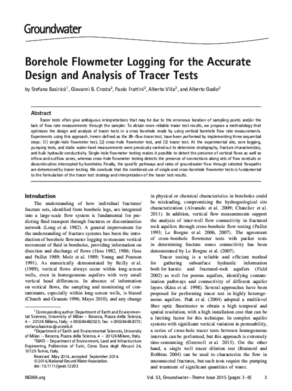 Pdf Borehole Flowmeter Logging For The Accurate Design And Analysis Of Tracer Tests