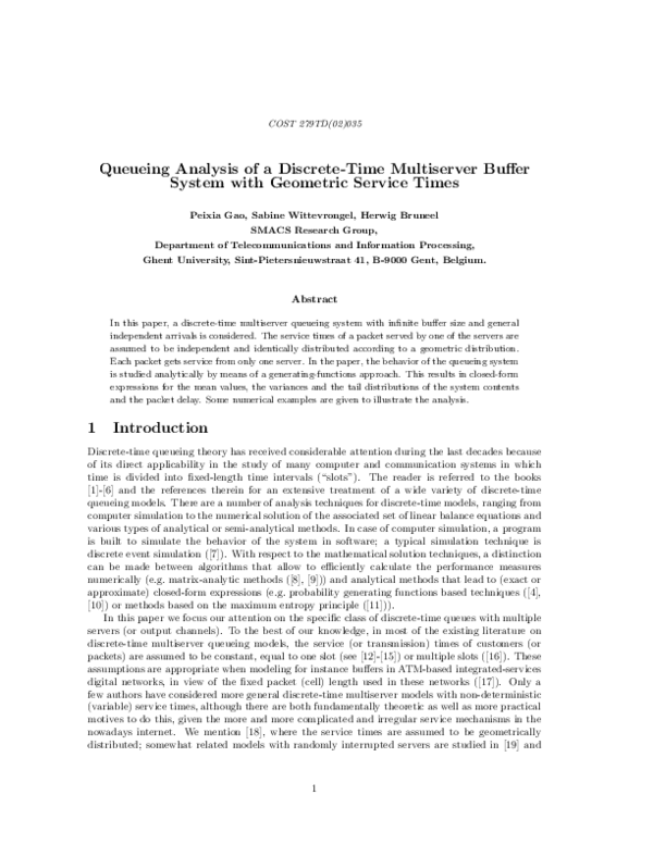 (PDF) Queueing Analysis of a Discrete-Time Multiserver Buffer System with Geometric Service Times