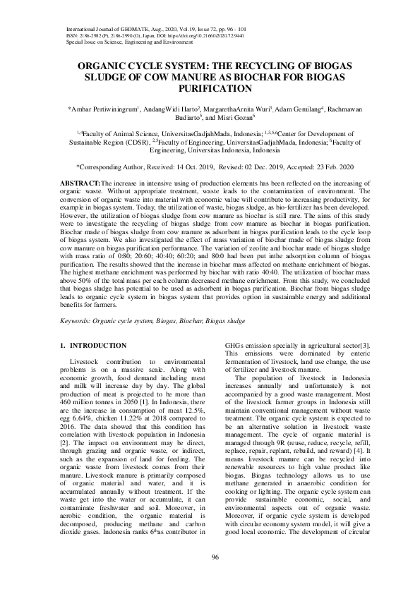 (PDF) Organic Cycle System: The Recycling of Biogas Sludge of Cow ...