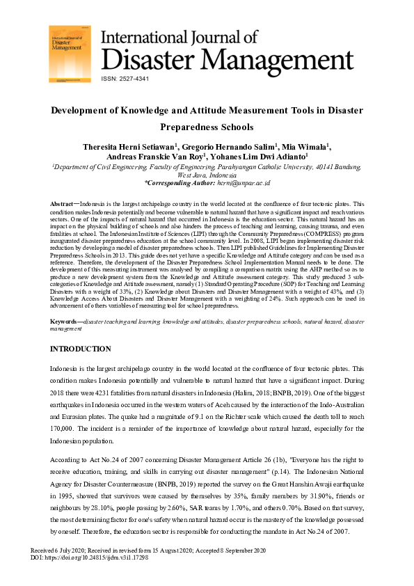 (PDF) Development of Knowledge and Attitude Measurement Tools in Disaster Preparedness Schools