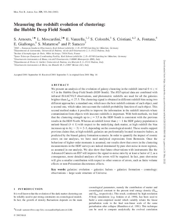 (PDF) Measuring the redshift evolution of clustering: the Hubble Deep ...