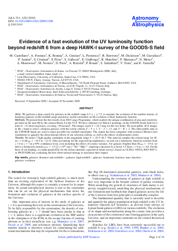 (PDF) Evidence of a fast evolution of the UV luminosity function beyond ...