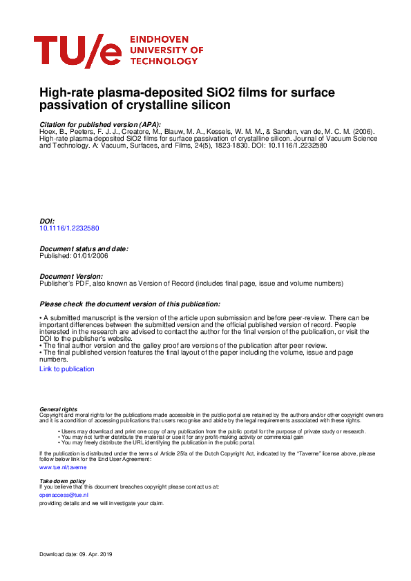 (PDF) High-rate plasma-deposited SiO2 films for surface passivation of ...