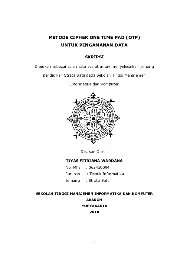 Metode Cipher One Time Pad (Otp) Untuk Pengamanan Data