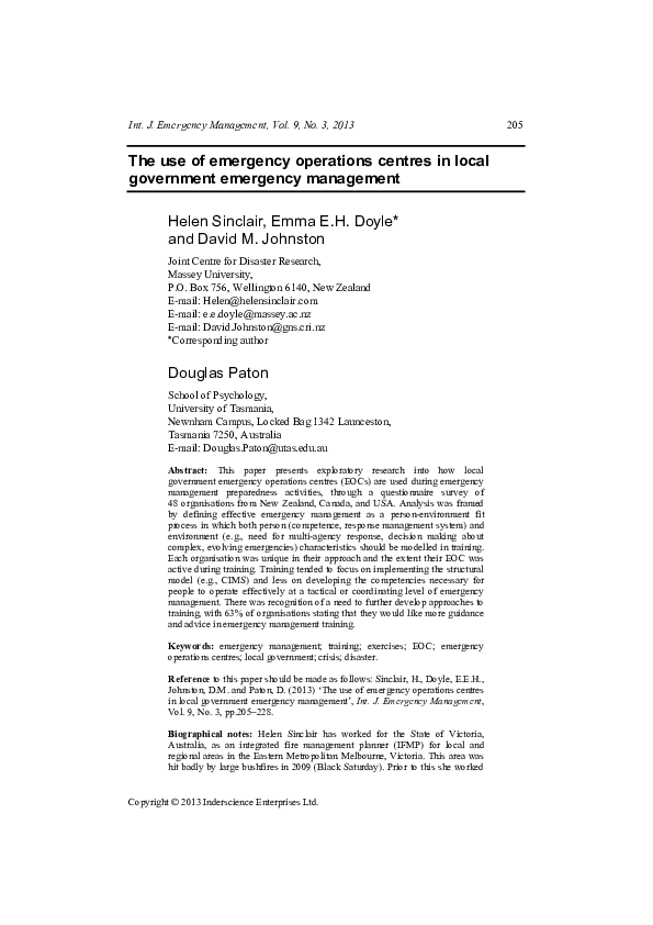 (PDF) The use of emergency operations centres in local government ...