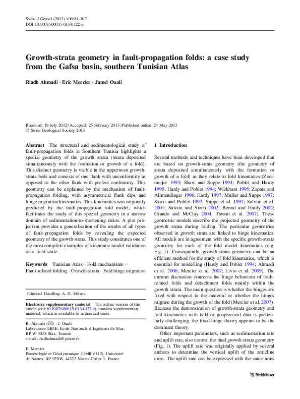 (PDF) Growth-strata geometry in fault-propagation folds: a case study ...