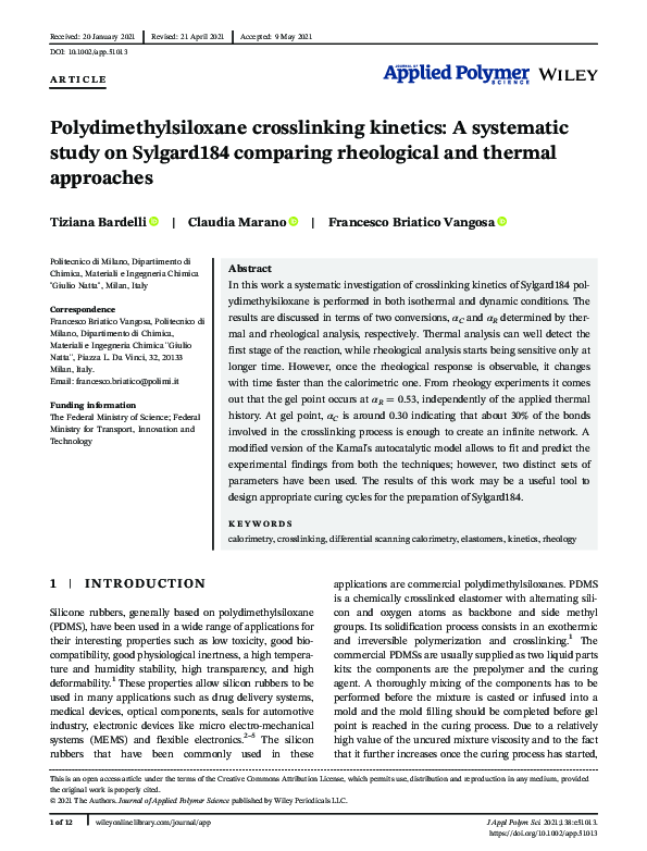 (PDF) Polydimethylsiloxane crosslinking kinetics: A systematic study on ...
