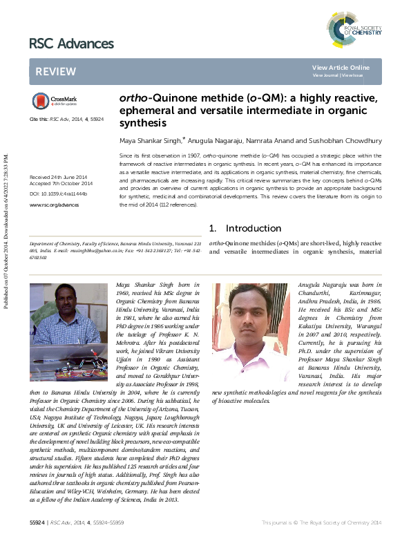 (PDF) ortho-Quinone methide (o-QM): a highly reactive, ephemeral and ...
