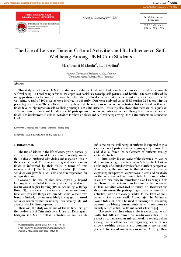 (PDF) The Use of Leisure Time in Cultural Activities and Its Influence ...